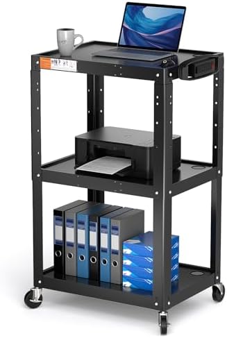 Amazon.com: 3 Shelf Metal Utility Cart with Wheels & Power Strip ...