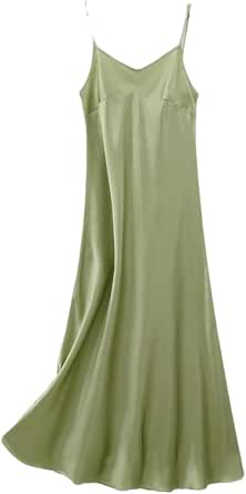 Generic Women Silk Solid Dresses Spaghetti Strap Long Dresses Pullover ...