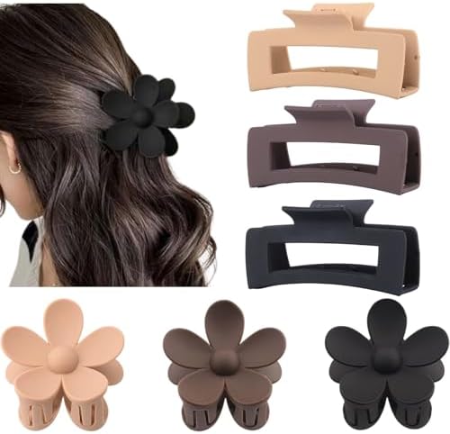 Amazon.com: 6 Pack Large Claw Clips for Women, Square & Flower Hair ...
