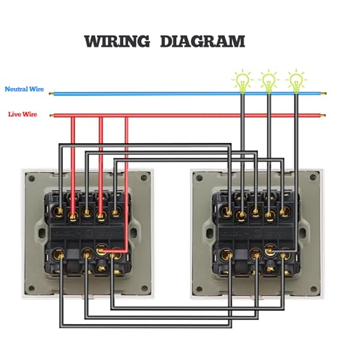 3Gang 2Way light switch, Rocker Button Switch with Phosphor Dots, Modern Glossy Grey Wall Panel ...