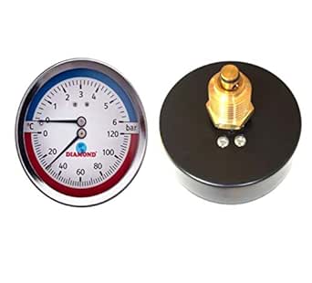 Temperatura del termomanómetro de 80 mm y manómetro hasta 120 C y 6 barras traseras : Amazon.com ...