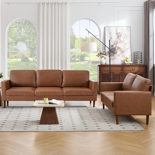 Amazon.com: Kingfun Faux Leather Sofa with Loveseat, 2 & 3 Seater Couch ...