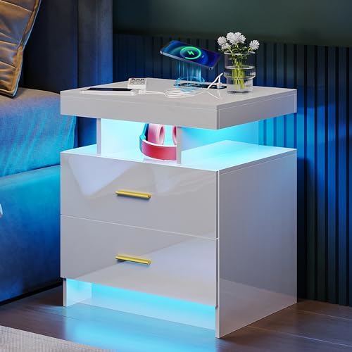 Amazon.com: dnbss Nightstand with Charging Station and LED Light ...