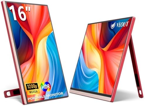 Veout 16Inch Pink Portable Monitor for Laptop, 1920x1200P IPS 16:10 ...