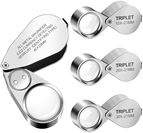 EEEKit 4PCS Loupe Magnifier, 10X 20X 30X 40X Magnifying Glass with ...