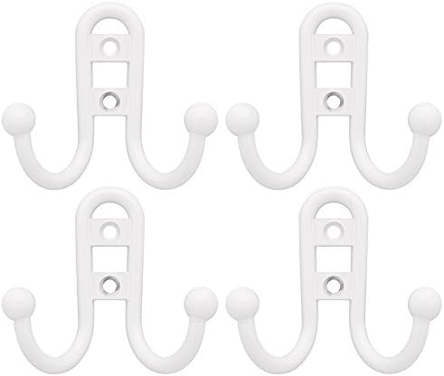 Allison Set of 4 Double Robe Hooks - White Hooks Perfect for Bathrooms ...
