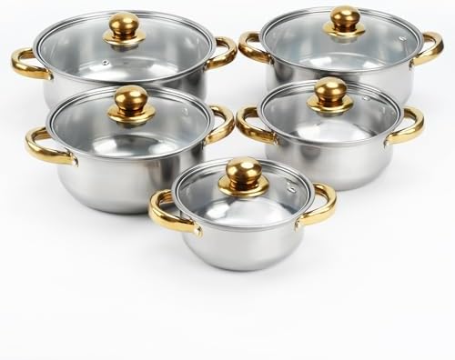 Amazon.com: Stainless Steel Pot Set, Cookware Sets-5 pots + 5 lids ...