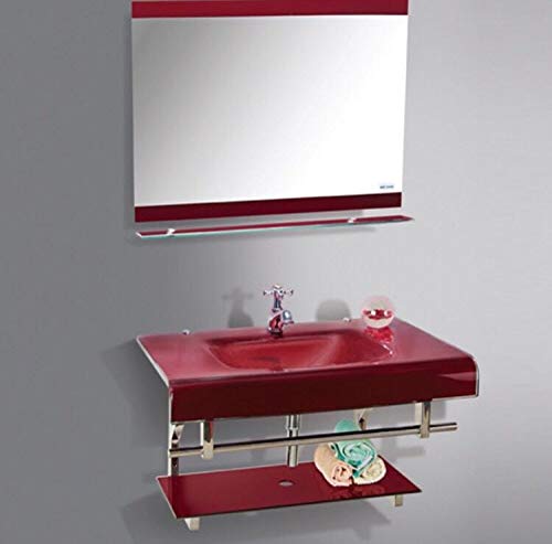 ARANAUT Glossy Finish Maroon Glass Wall Hang Wash Basin Lip Counter ...