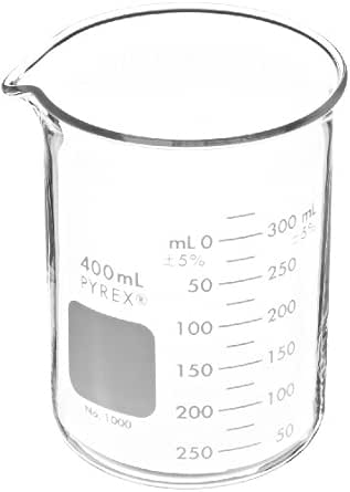 Corning Pyrex 1000-400 Glass 400mL Graduated Low Form Griffin Beaker, 25mL Graduation Interval ...