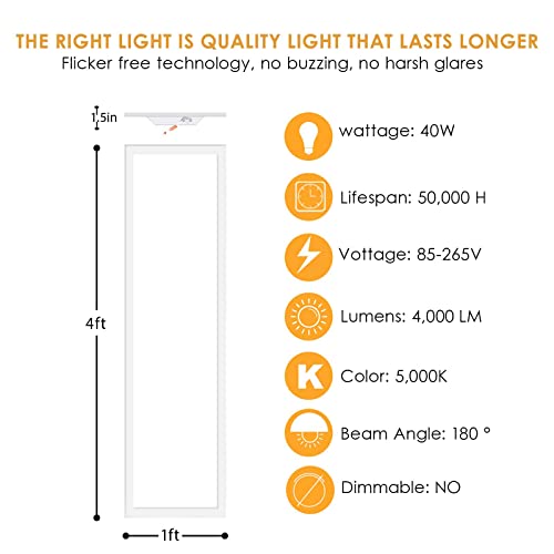 Snapklik.com : 2 Pack LED Flat Panel Light 1x4FT, 40W 4000LM Recessed ...