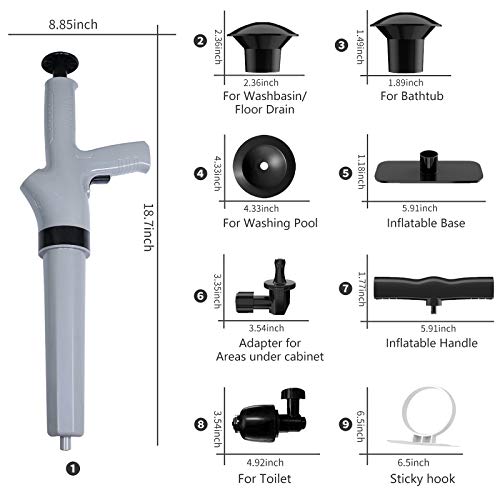 9 in 1 Air Pressure Plunger Kits,Air Drain Blaster Augers Gun - Want It All