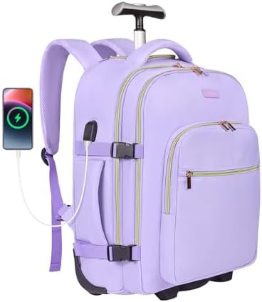 Amazon.com: DEVPNR Rolling Backpack for Women, 17Inch on Laptop Travel ...