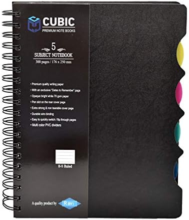 Cubic B5 Size 5-Sub Wiro Notebook, 300 Pages (Black) : Amazon.in ...