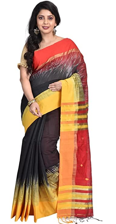 Buy OISHANI SAREE GHOR Women's Traditional Ikkat Handloom Sarees (Black ...