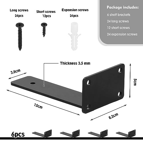 Knpwer 6 Pcs Shelf Brackets,6 Inch Heavy Duty Shelf Supports Rustic ...