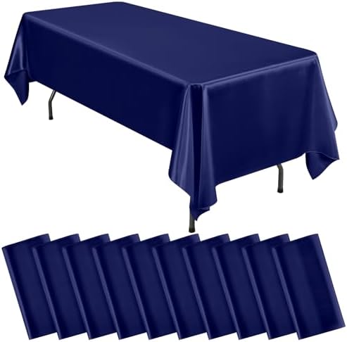 Lumaycens 10 Packs Satin Tablecloth 57 x 108 Inch Navy Blue Rectangular ...