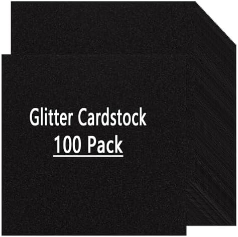 QTLCOHD 100 Sheets 12''x 12'' Black Glitter Cardstock Paper for ...