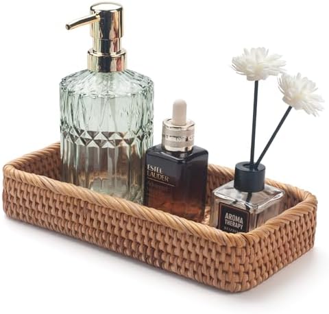 Amazon.com: Teenyyou Wicker Toilet Basket Topper and Vanity Tray Set ...
