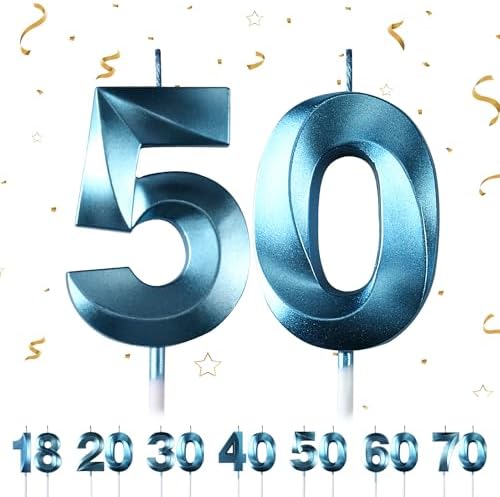 50th Birthday Number Candles,3D Blue Birthday Candle,Number 50 Candle ...