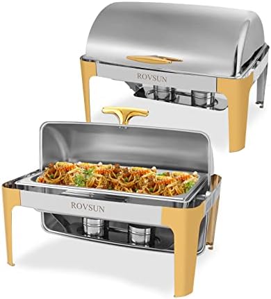Amazon.com: HONHPD Gold Chafing Dish Buffet Set - 2 Pack, 8 Quart Stainless Steel Chafer Buffet ...