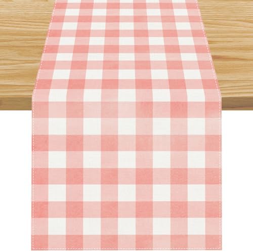 Amazon.com: Linen Pink Buffalo Check Plaid Table Runner 72 Inches Long ...