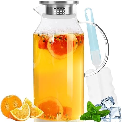Amazon.com: 2 Pcs Glass Pitcher Water Pitcher with Lid Hot Cold Water ...