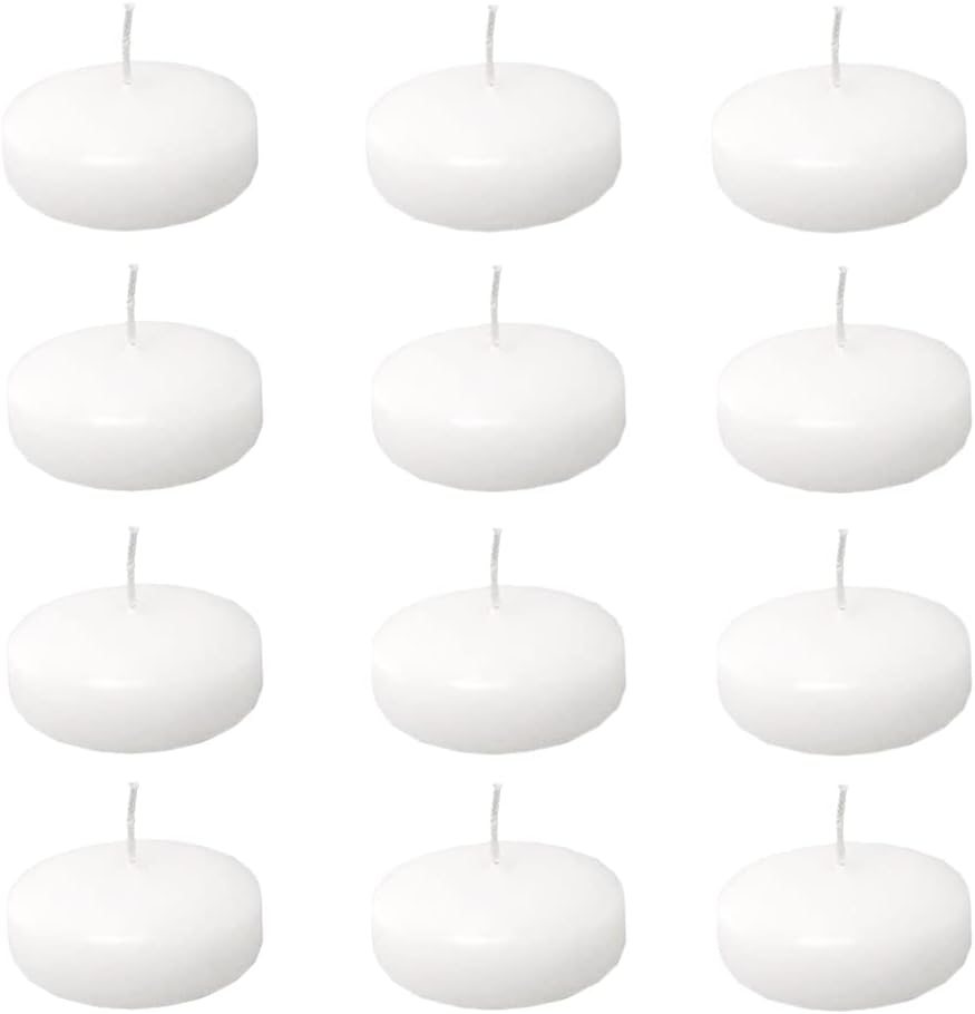 HugeDE 12 Pcs White Floating Candles Small Round Burning Candle Mini ...