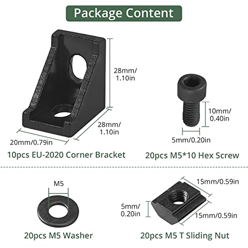 EYPINS 10 Pcs 2020 Aluminum Extrusion Black Angle Mounting Brackets, 90 ...