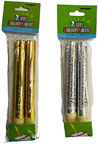 Gold or Silver Ice Fountain Cake Topper Decorations Candle Sparkler ...
