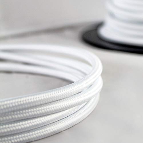 smartect Braided Cable, White, 3 Metres 3 Core Electrical Cable (3 x 0.75mm) Vintage Fabric ...