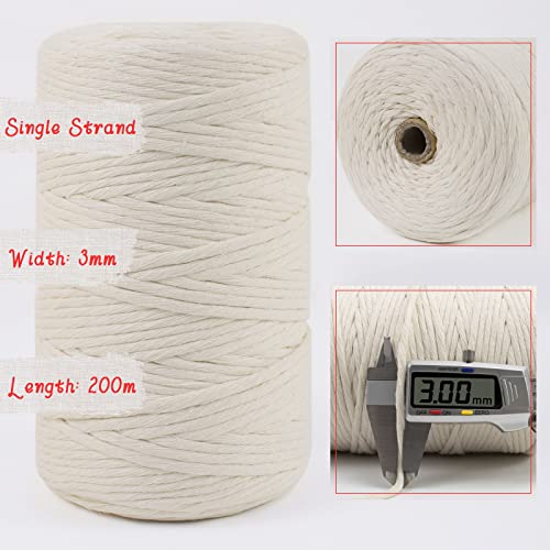 LEREATI Macrame Cord 3mm x 200m, Single Strand Thick Macrame Rope Yarn ...