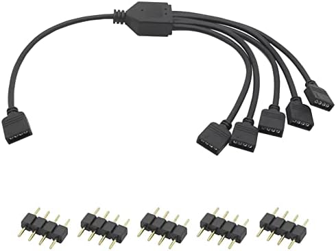 tunghey 1 Pack Black 4 Pins LED Splitter Cable Strip Connector 5 Way ...