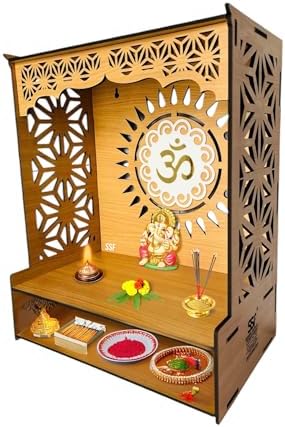 SSF Brand Premium Illuminating Wooden Wall-Mounted Pooja Stand Temple ...