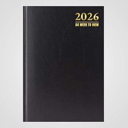 2026 A4 Diary Week to View WTV – (Black) Premium Hardback Daily Planner ...