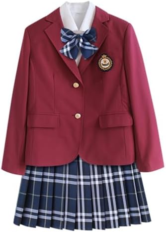 Amazon.com: Japanese School Uniform Costume Red Suit Jacket JK Skirt ...