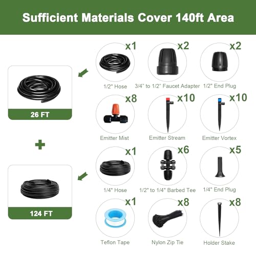 Drip Irrigation Kit for Garden, Quick-Connect Raised Bed Watering ...