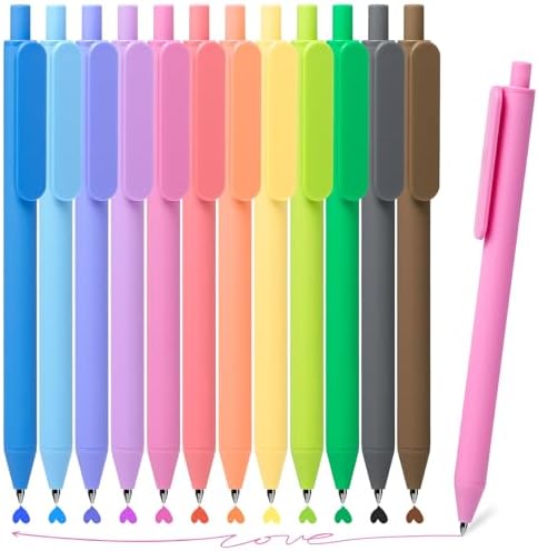 Gel Pens, 12 pack Colored Retractable Gel Pens, Quick Dry Ink Pens Fine ...