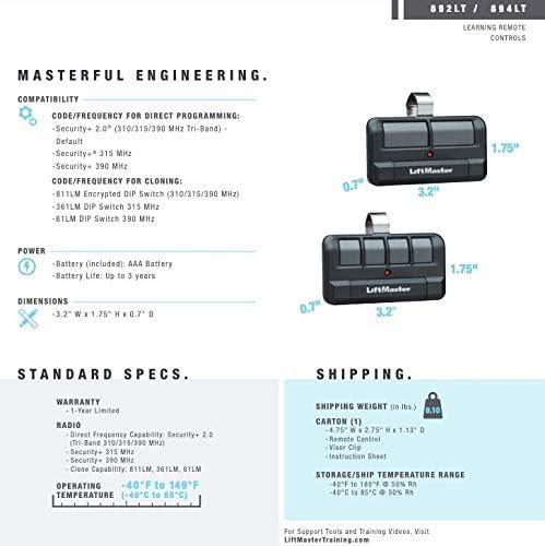 LiftMaster 892LT Two-Button Security+ 2.0 Garage Door Opener Remote ...