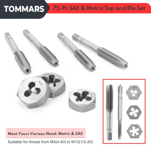 Snapklik.com : 75-Pc Tap And Die Set, SAE & Metric Hex Thread Taps Dies ...