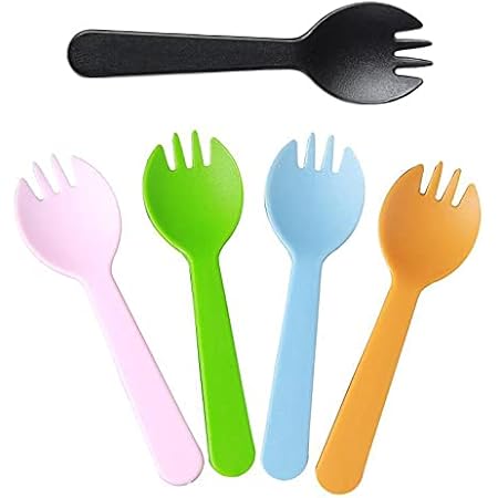 Amazon.com: 100pcs Mini Disposable Plastic Sporks, 2 in 1 Cutlery, Safe ...