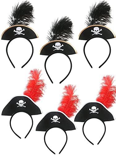 Amazon.com: SGBETTER 6 Pieces Pirate Hat Headband Skull Feather Mini ...