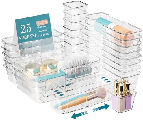 Amazon.com: ‎25 PCS Extendable Clear Plastic Drawer Organizer Set ...