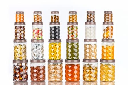 DK Plastic Storage Jar and Container, Set of 24 (6 pcs x 250 ml Each, 6 ...