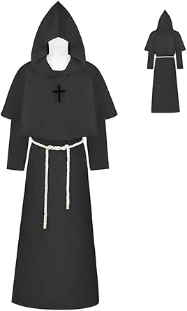 Amazon.com: Friar Medieval Hooded Cloak Monk Renaissance Priest Robe ...