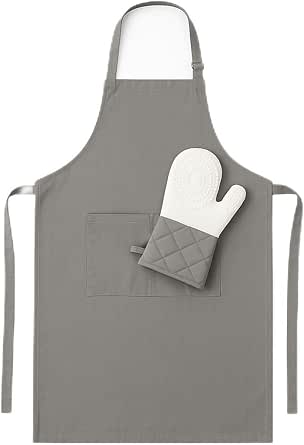 B&S Apron & Mitten Set – Full Body Length Kitchen Apron with Pocket ...