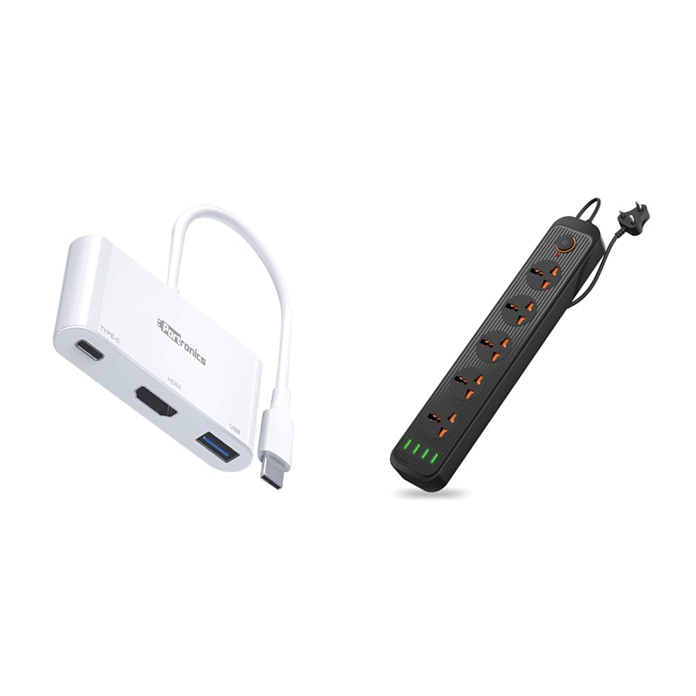 Portronics C-Konnect Type C to HDMI Adapter (3-in-1), Multiport USB C ...