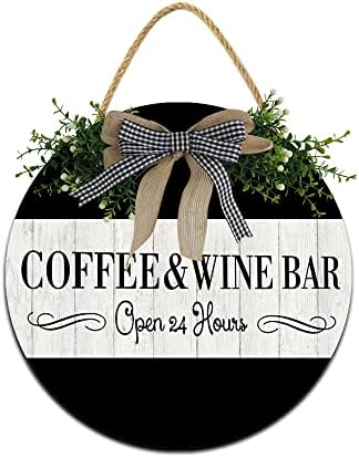Amazon.com: Coffee and Wine Bar Sign 12x12In Rustic Wooden Farmhouse ...