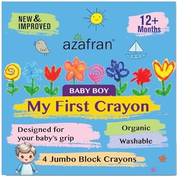 Azafran My First Crayon for Baby Boy, 4 Jumbo Block Crayons, Organic ...