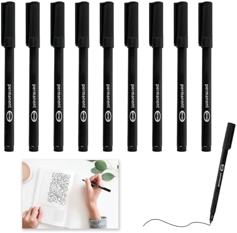 Qneneam 10-Pack Fine Tip Permanent Marker Pens, Waterproof Pen Black ...
