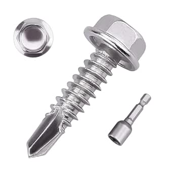 EASTLO #8 x 1 Hex Washer Head Self Drilling Screws, 410 Stainless Steel ...